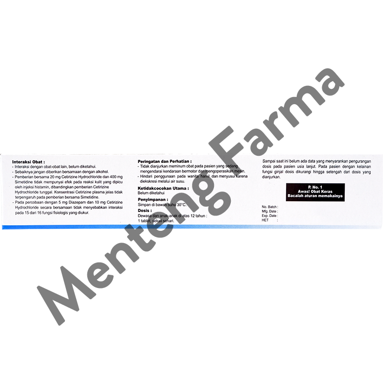 Cetirizine 10 mg 10 Tablet - Obat Rhinitis dan Gatal Alergi – Apotek