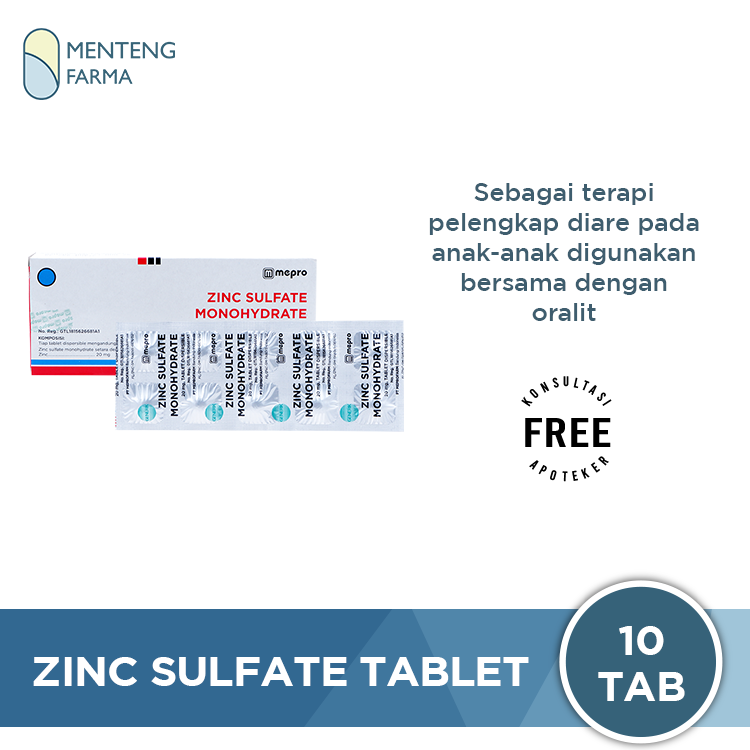 Zinc Sulfate Monohydrate 20 Mg Strip 10 Tablet - Pelengkap Pengobatan ...