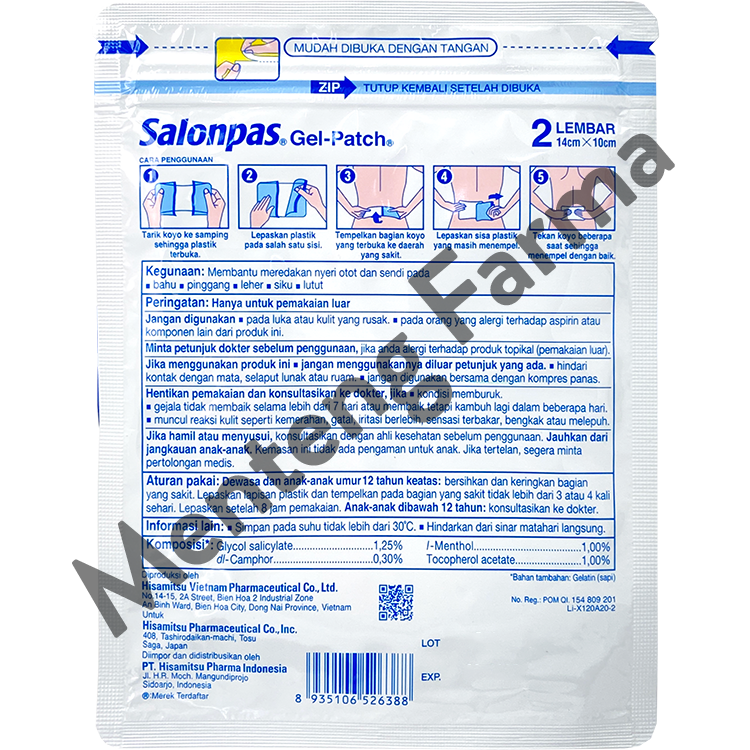 Salonpas Gel Patch 2 lembar - Koyo Elastis Pereda Nyeri Otot dan Sendi ...