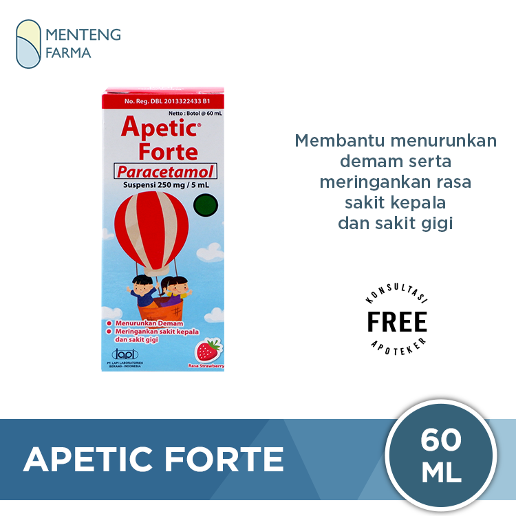 Apetic Forte Suspensi 60 mL - Obat Demam dan Nyeri Anak Rasa Strawberr ...