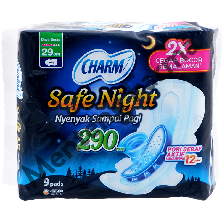 Charm Pembalut Safe Night 29 cm Wing 9 Pads - Pembalut Malam 29 cm – Apotek