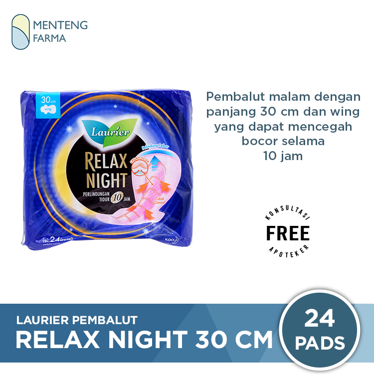Laurier Relax Night Wing 30cm 24 Pads - Pembalut Malam Wings 30 Cm – Apotek