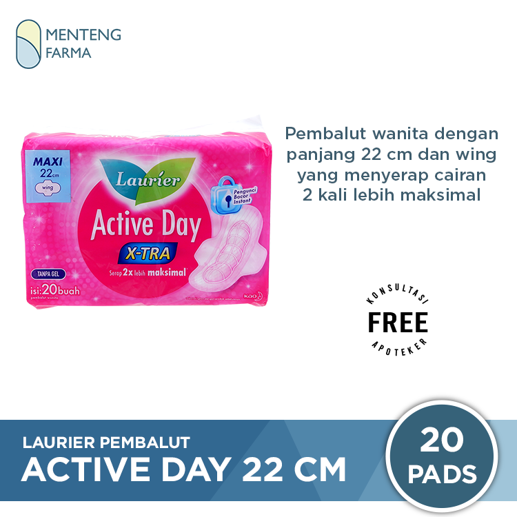 Laurier Active Day X-Tra Wing 20 Pads - Pembalut Wanita Wings 22 Cm ...