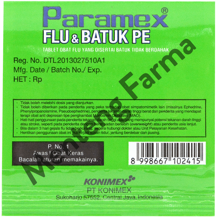 Paramex Flu Batuk PE 4 Tablet - Obat Flu yang disertai Batuk Kering ...